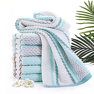 Pidada Hand Towels Set of 2 Striped Pattern 100% Cotton Soft Absorbent Decorative Towel for Bathroom 13.4 x 29.5 Inch (Green)