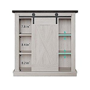 OLD CAPTAIN 32" Farmhouse Coffee Bar, Wooden Coffee Bar Cabinet with Sliding Barn Door, Kitchen Storage Cabinet with Adjustable Storage Shelves for Kitchen, Dining, Living Room (White)