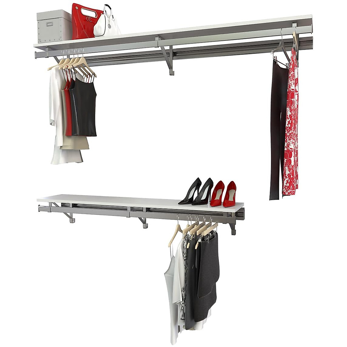 Arrange A Space RCMBY Elite 64" Top and Bottom Shelf Rod kit with Long Hang White Closet System, 69x13x6 inch