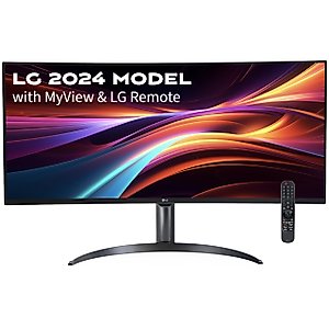 LG 34" Curved WQHD IPS Black Monitor with Built-in Speaker, (3440x1440) 100Hz, 5ms, Ultrawide MyView Streaming, Airplay2, Magic Remote, 34SR65QC-B WebOS 2024 Model (Renewed)