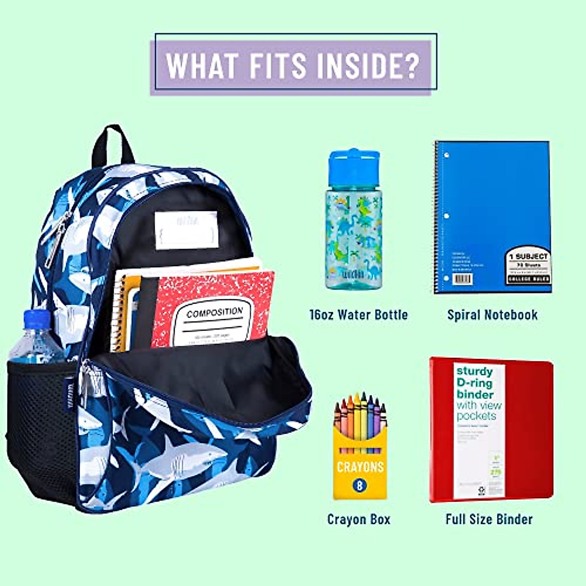 Wildkin 15-Inch Kids Backpack for Boys & Girls, Perfect for Early Elementary Daycare School Travel, Features Padded Back & Adjustable Strap (Sharks)