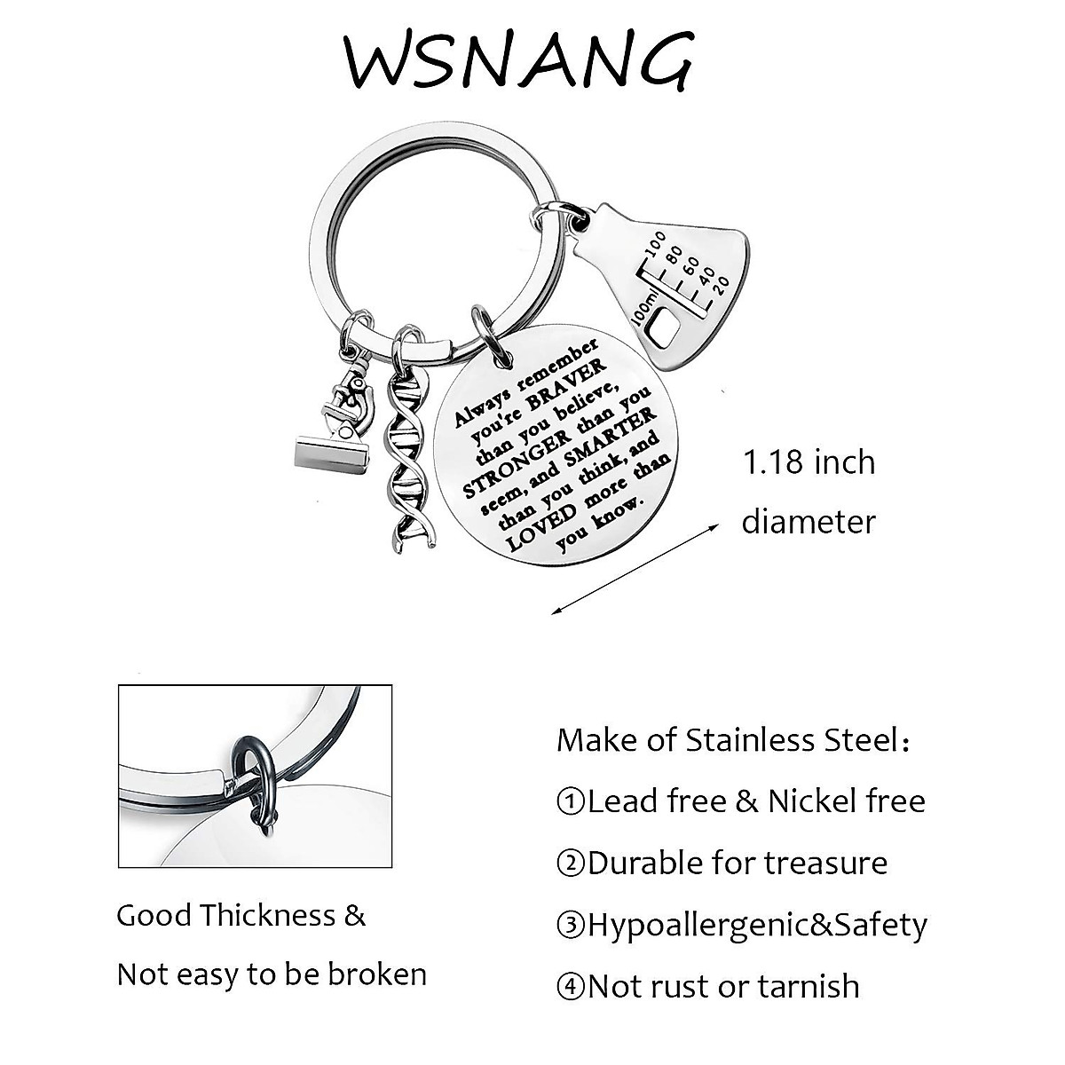 WSNANG Biology Chemistry Keychain Always Remember You Are Braver Stronger Smarter Than You Think Keychain Future Chemist Gift (Biology Chemistry Keychain)