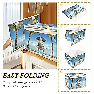 innewgogo Elephant Hammock Beach Storage Bins with Lids for Organizing Baskets Cube with Cover with Handles Oxford Cloth Storage Cube Box for Dog Toys