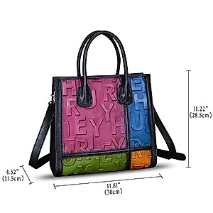 Genuine Leather Satchel for Women Embossed Leather Handbag Top Handle Handbags Handmade Purse Crossbody Work Tote Bag (Multicolor1)