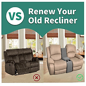 YEMYHOM Additional Recliner Console Cover for Couch with Cup Holder and Storage, Latest Jacquard Middle Reclining Console Slipcover Fitted Furniture Protector with Elastic Bottom (Light Gray)