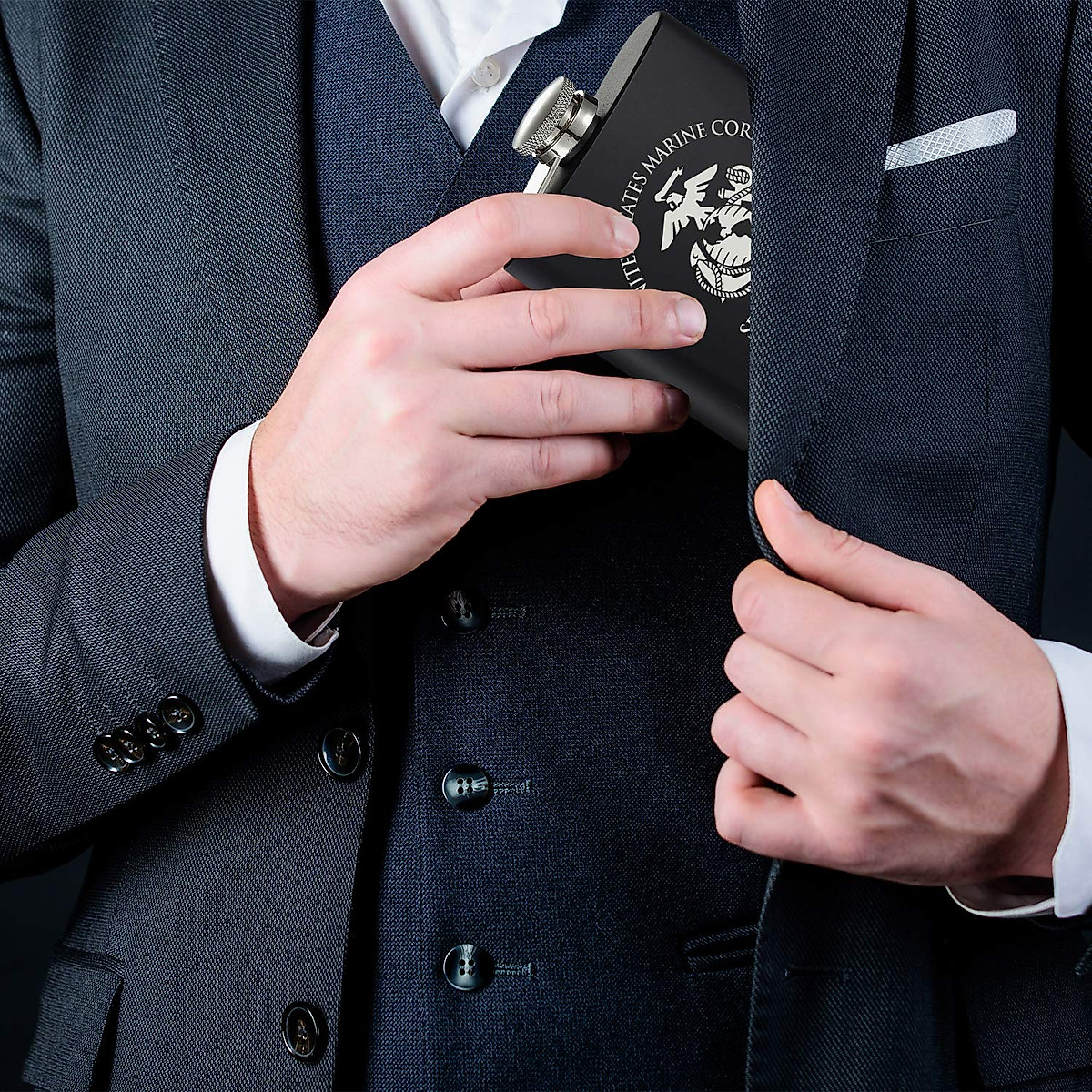 6 oz USMC Flask | Matte Black Stainless Steel Marine Corps Hip Flask for Liquor – US Marine Corps Gifts | Disabled USMC Vet Owned SMALL Business