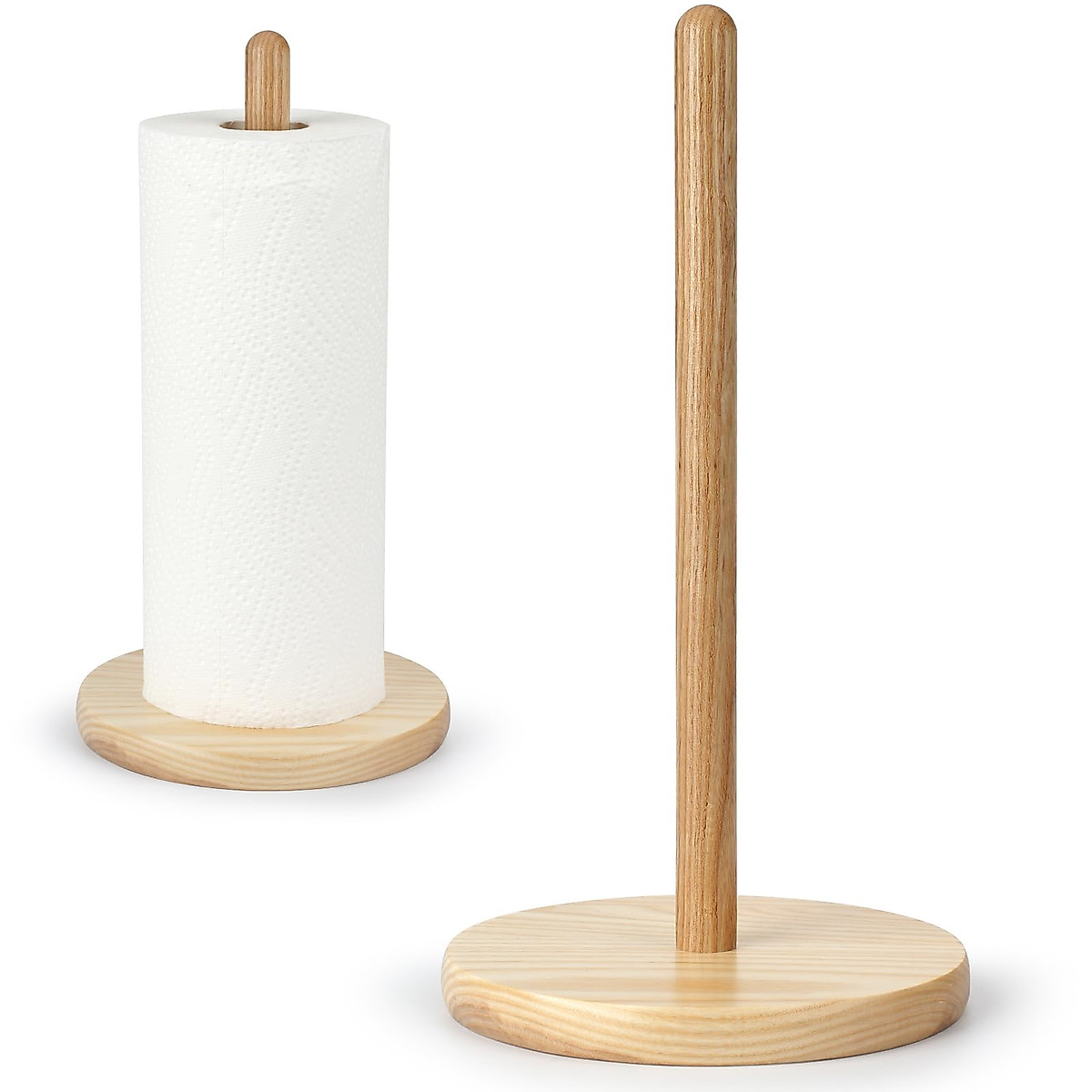E-ROOM TREND Paper Towel Holder Bamboo Thicken Base Paper Towel Dispenser Kitchen Steady Bathroom Towel Roll Stand Organizer Wooden Paper Roll Holder for Countertop Table Cabinet(A074)