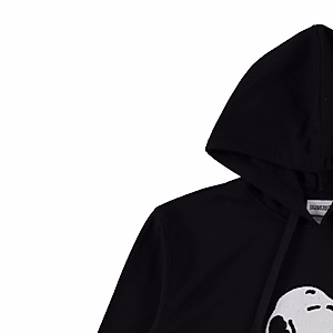 Peanuts Ladies Snoopy Fashion Hoodie - Ladies Classic Snoopy Fleece Sweatshirt Crochet Patch Sweatshirt (Black, Large)