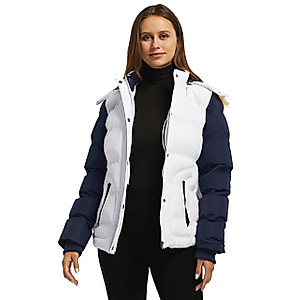 wantdo Women's Insulated Puffer Jacket Warm Heavy Insulated Coat (White & Navy, Medium)