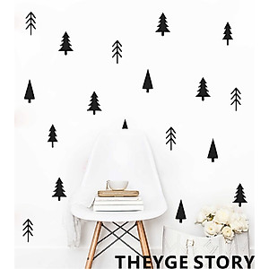 IKEYU Small Pine Tree Wall Sticker Vinyl Black Tree Wall Decal Forest Tree Wall Stickers Pine Tree Wall Decals for Kids Room Bedroom Nursery Decor, Black Trees