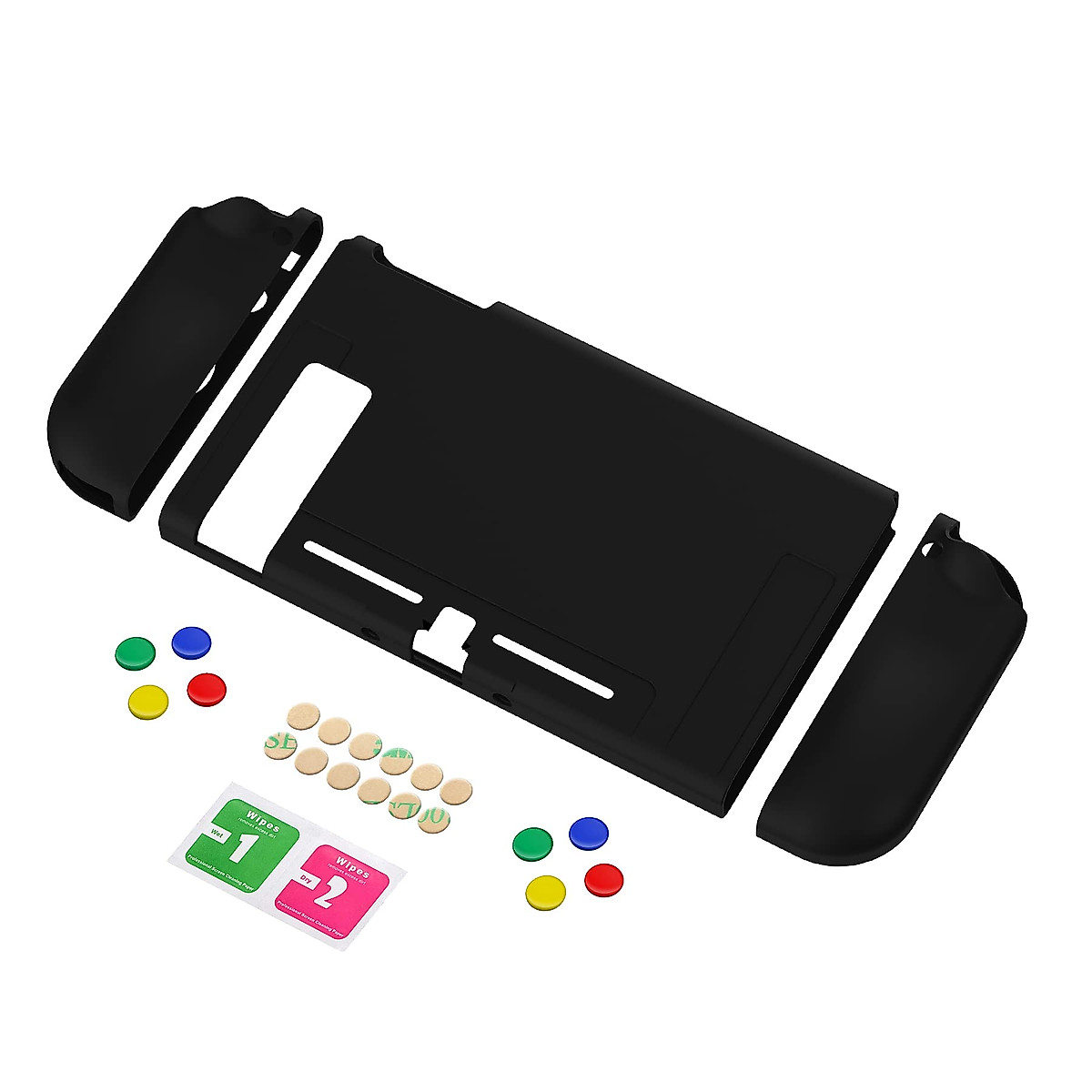 PlayVital Black Protective Case for Nintendo Switch, Soft TPU Slim Case Cover for Nintendo Switch Joycon Console with Colorful ABXY Direction Button Caps