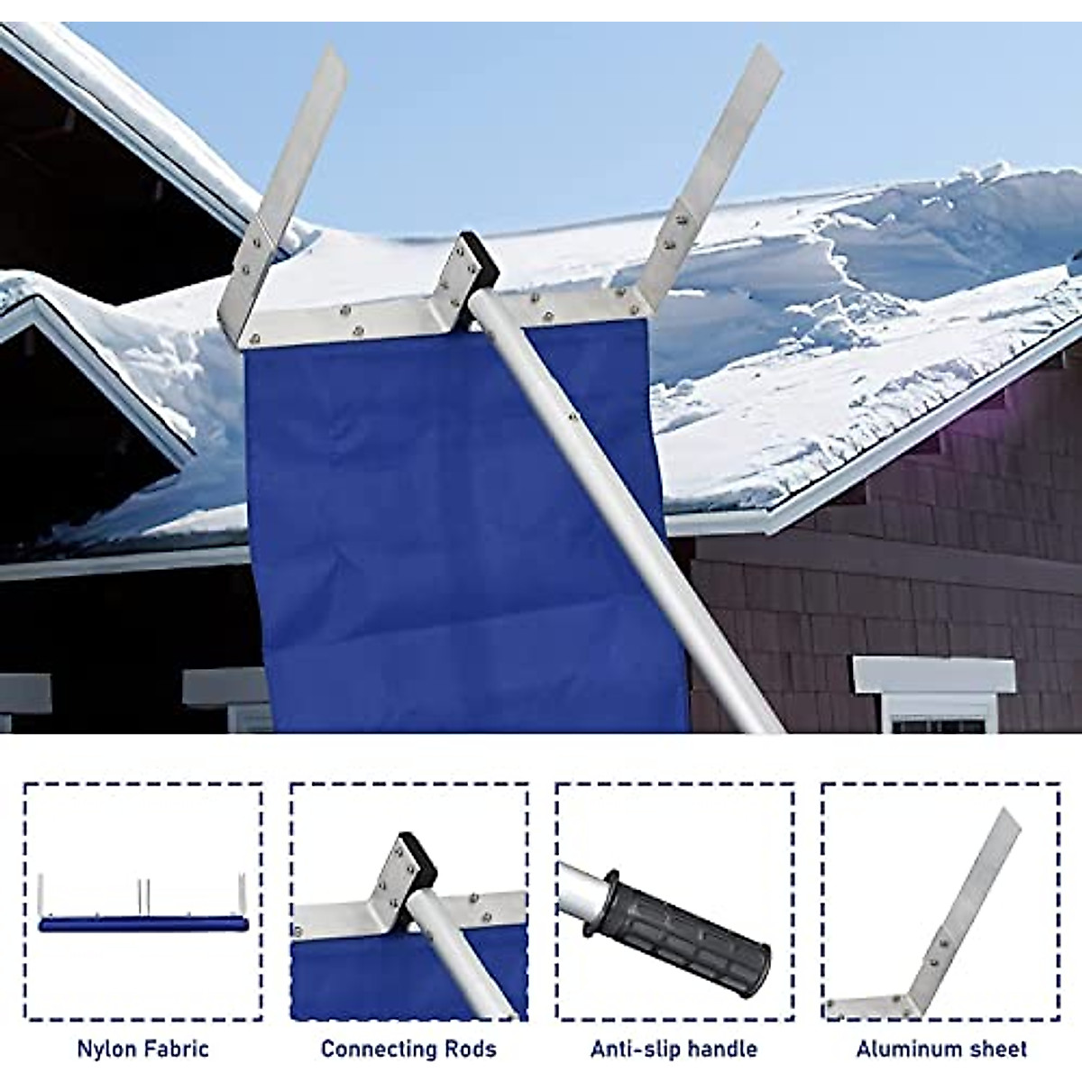 20 Feet Aluminum Snow Rake, with 17' Snow Slide, 5 Extension Tubes & Anti-Skid Handle, Telescoping Snow Removal Tool for Removing Snow, Leaves, Debris…