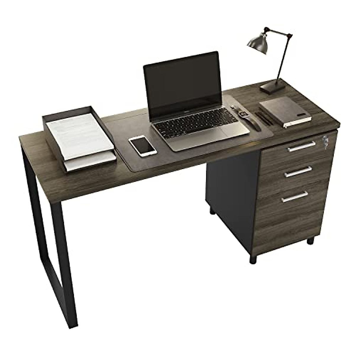 Modern Design Milano Office Computer Desk with 3 Locking Drawers, 48 Inch Grey and Black Wood Desk with Filing Drawer and Storage by Crafts and Comfort