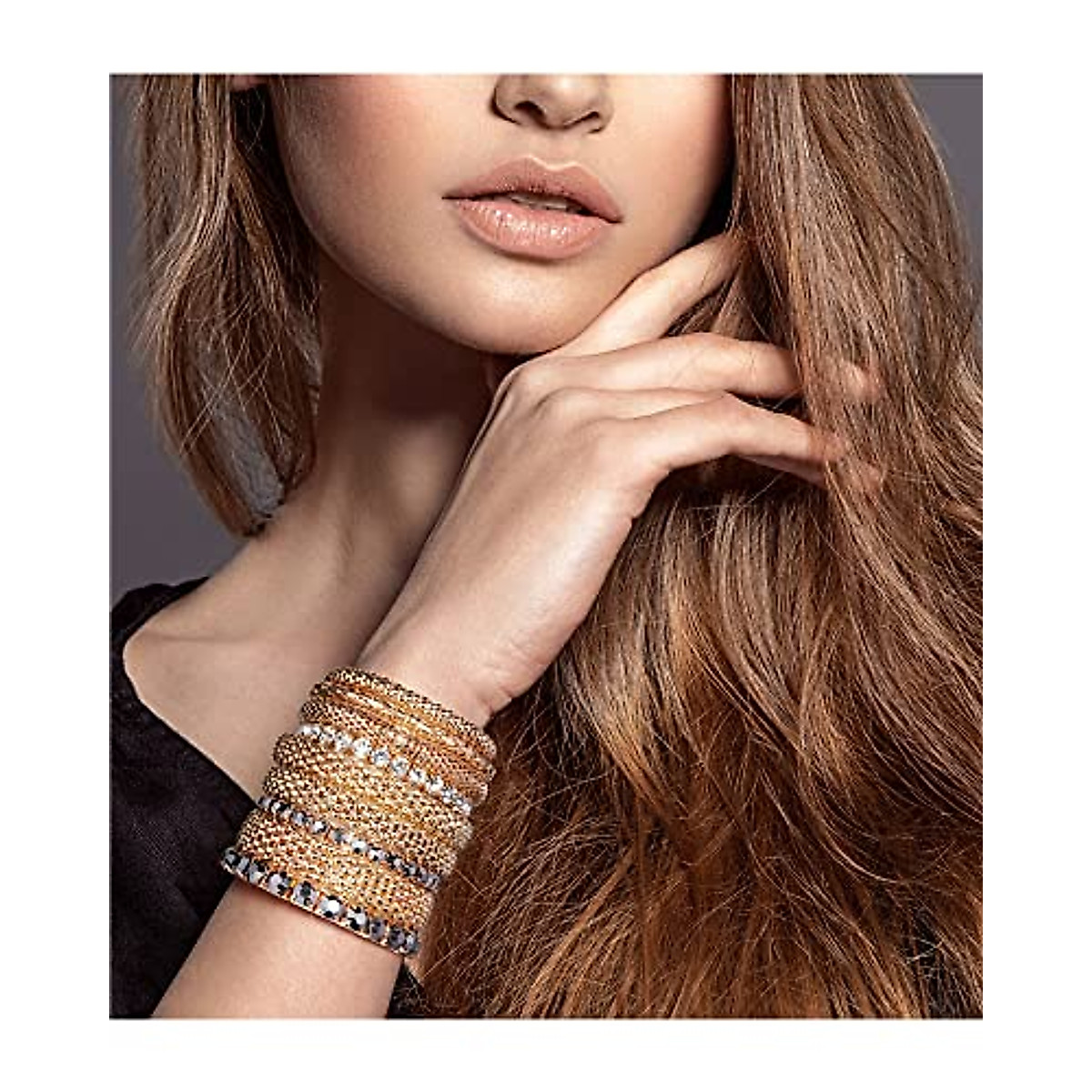 Badgley Mischka Women's Bracelet - Stackable Stretch Layered Crystal Snake Panther Link Mesh Bangle Tennis Bracelet, Yellow