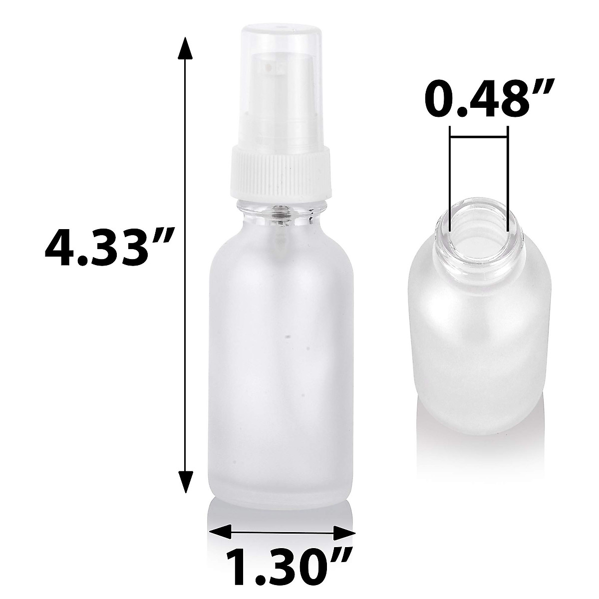 JUVITUS 1 oz / 30 ml Frosted Clear Glass Boston Round Bottle with White Treatment Pump (12 pack) + Funnel