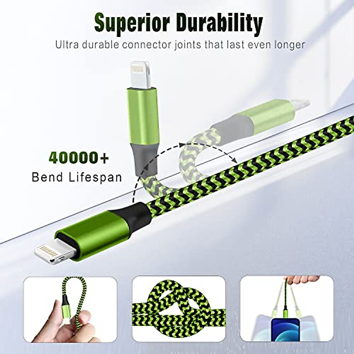 iPhone Charger 3Pack 6ft USB Lightning Cable Cord，Mfi Certified Apple Charger Fast Charging Nylon Braided iPhone Cable,Compatible with iPhone 14/13/12/11/X/Pro/Max/8/7/6/6S/SE/Plus/iPad