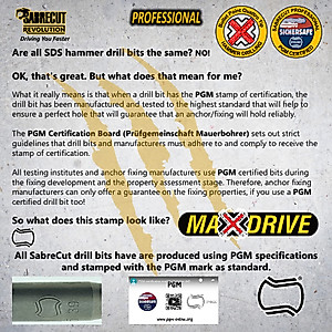 5 x SabreCut QSCK5B 7/32" 15/64" 1/4" 5/16" 25/64" x 6 19/64" Length Quattro PGM Approved Full Carbide 4 Cutter Tip Vortex Flute SDS Plus Drill Bit Mix Kit For Stone Concrete Brick Block