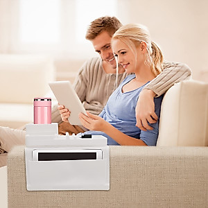 Cup Holder for Couch, Sofa Armrest Tray, Portable Couch Drink Holder arm Table, Anti-Spill and Anti-Slip Couch Arm Table with Cup Holder for Drinks, Remote Control, Gifts for Family, Friend White