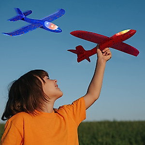 IJO 4 Pack LED Light Airplane Toys-17.5" Large Throwing Foam Plane-2 Flight Modes Glider Plane-Outdoor Flying Toys for Kids-Flying Toys Gift for Boys Girls 3 4 5 6 7 8 9 Years Old