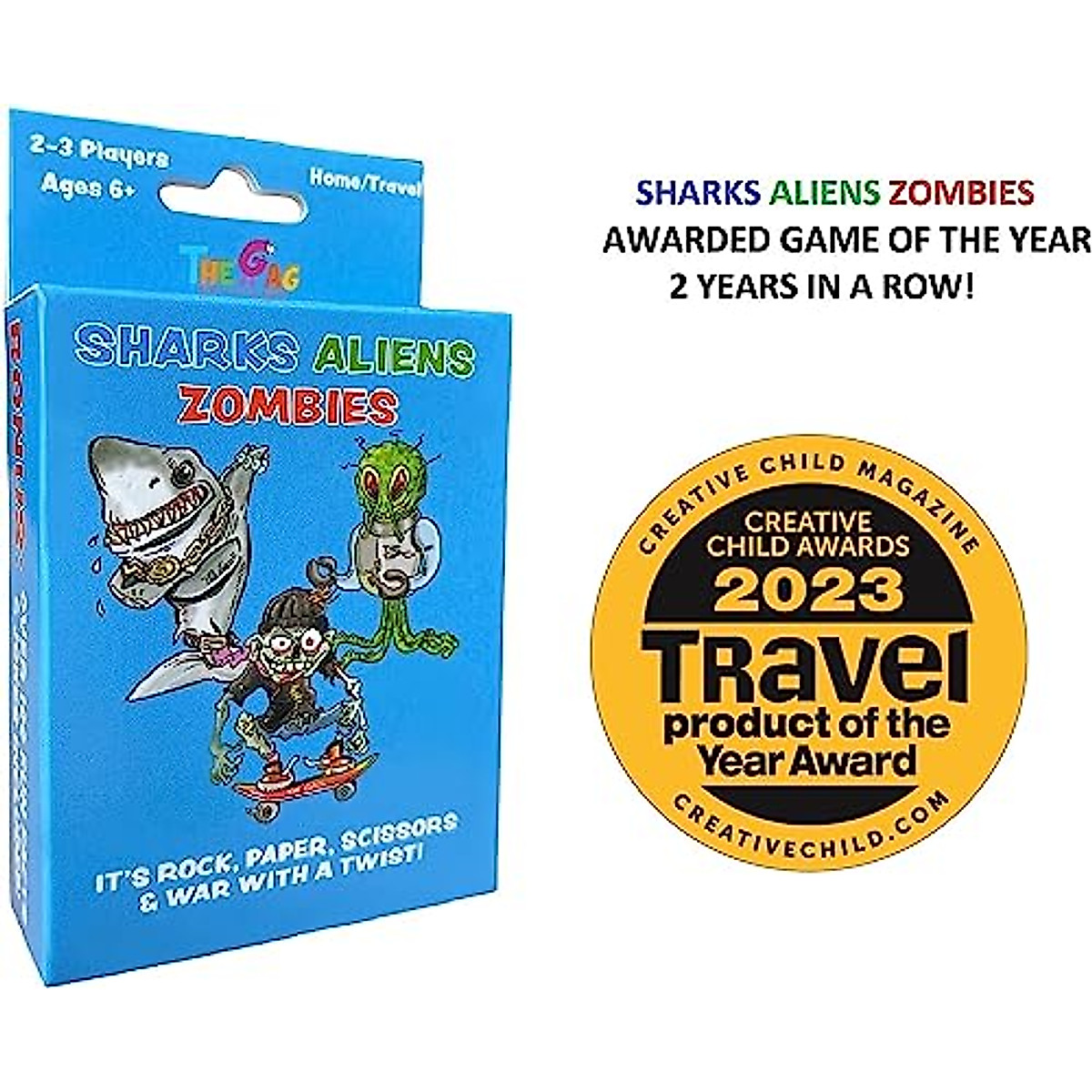 TheGag Sharks Aliens Zombies: Fun Card Game for Kids Played Like Rock Paper Scissors War for Family Game Night Gift Giving Stocking Stuffer