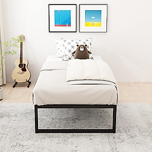 Lutown-Teen 16 Inch Twin XL Bed Frames Heavy Duty Sturdy Metal Platform Bed Frame No Box Spring Needed, Noise Free, Easy Assembly, Black