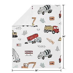 Sweet Jojo Designs Construction Truck Baby Boy Receiving Security Swaddle Blanket for Newborn or Toddler Nursery Car Seat Stroller Soft Minky - Grey Yellow Orange Red and Blue Transportation