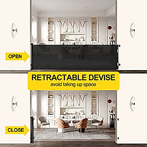 dearlomum 118 Inch Extra Wide Retractable Baby Gate,Mesh Large Baby Gate or Mesh Pet Dog Gate, Opening Wide Extra Long Child Safety Gate for Indoor Baby Fence, Outdoor, Stairs, Deck (Black)