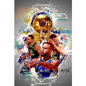 Stephen Curry Canvas Poster, Success Poster Champion Wall Art, Inspirational Basketball Poster for Man Cave Boys Room Office Decor, Golden State Warriors, Stephen Curry Art Print, 16"x24" - Unframed