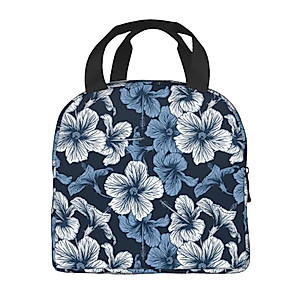 Ucsaxue Hawaiian Tropical Floral Hibiscus Flowers Lunch Bag Small Insulated Lunch Box with Front Pocket Kawaii Lunch Bags for Girls Boys Freezable Bento Box Women Men Lunch Boxes