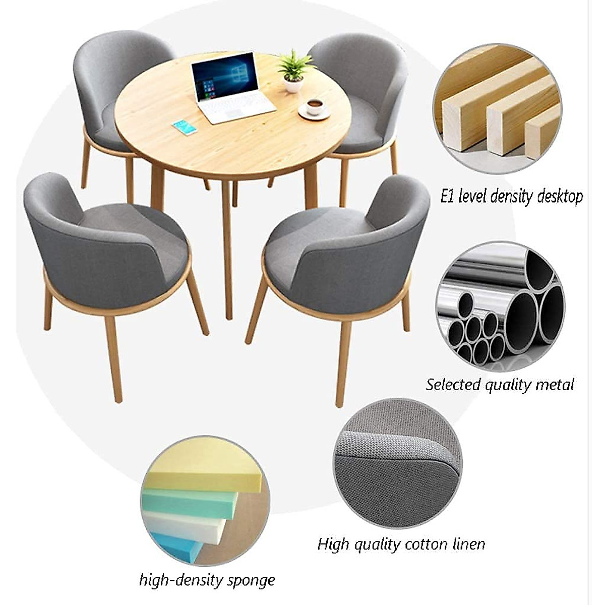 Office Conference Table, Conference Reception Room Coffee Table with Chair, Round Tempered Glass Dining Table PU Leather Seat 90cm Transparent Leisure Table (Color : Square Table 3) ( Color : Dark Gra