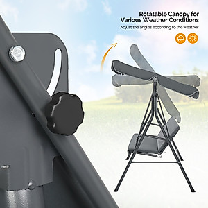 VINGLI Heavy Duty 550 LBS Upgraded 2 Person Outdoor Porch Swing with Stand, Adjustable Canopy Swing with Cushions & Steel Frame for Yard, Pool, Lawn, Indoors (Grey)