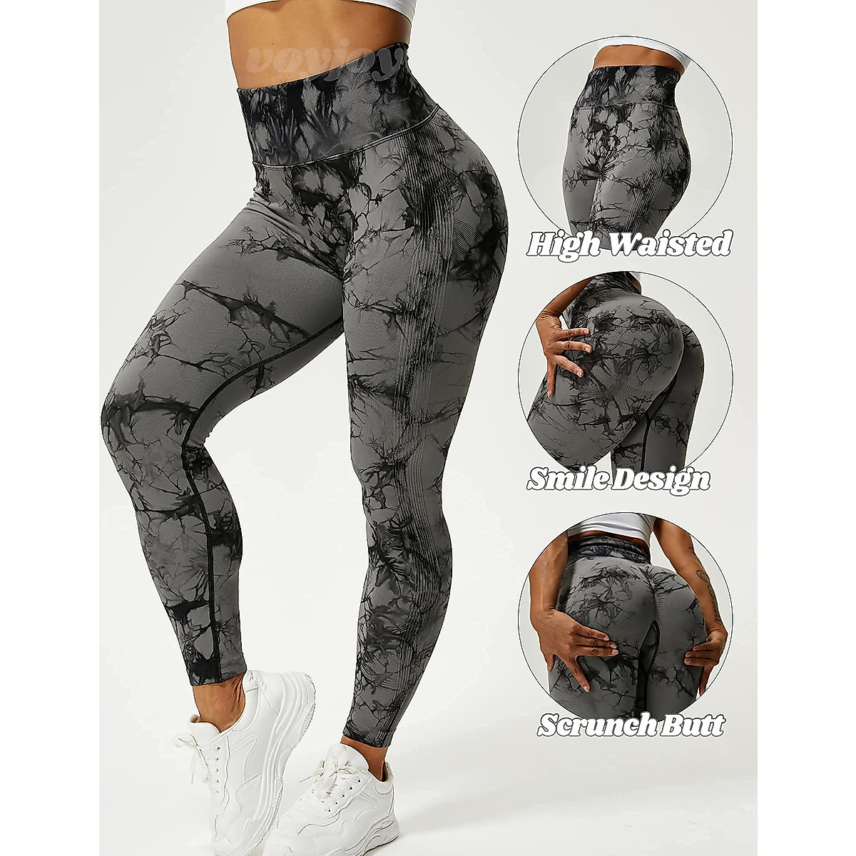 VOYJOY Seamless Leggings for Women High Waist Yoga Pants Scrunch Butt Lifting Elastic Tights