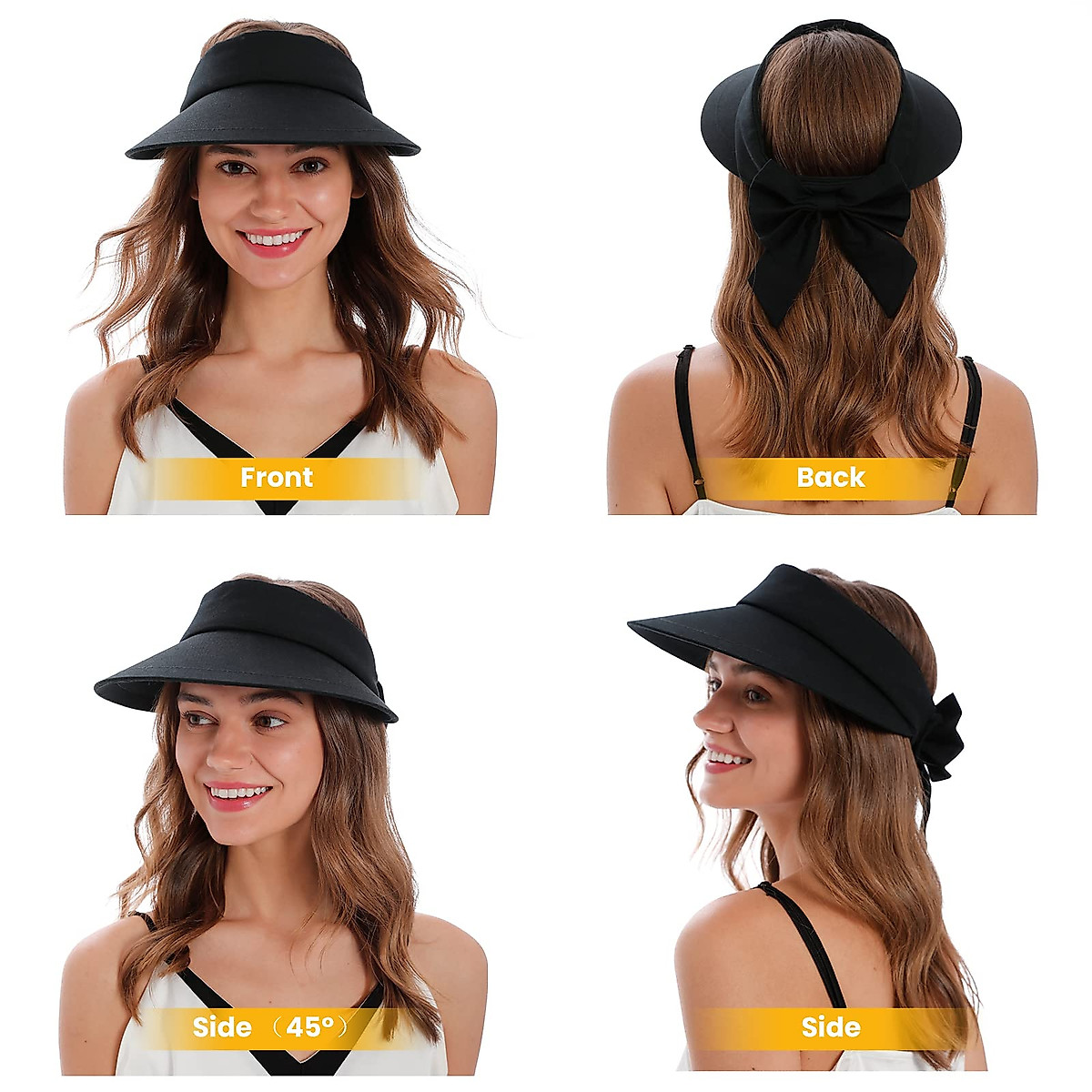 Simplicity Black Visor Women UPF 50+ UV Protection Sun Hat Womens Wide Brim Beach Hats for Women Sun Hat,Black