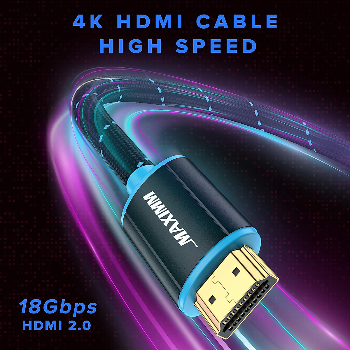 HDMI Cable 4K Ultra HD 10 Foot (5 Pack) Nylon Braided HDMI 2.0 Cable, High Speed 18Gbps 4K60Hz HDR, 3D, 2160p, 1080p, HDCP 2.2, ARC, HDMI Cables for Monitors, HDTV