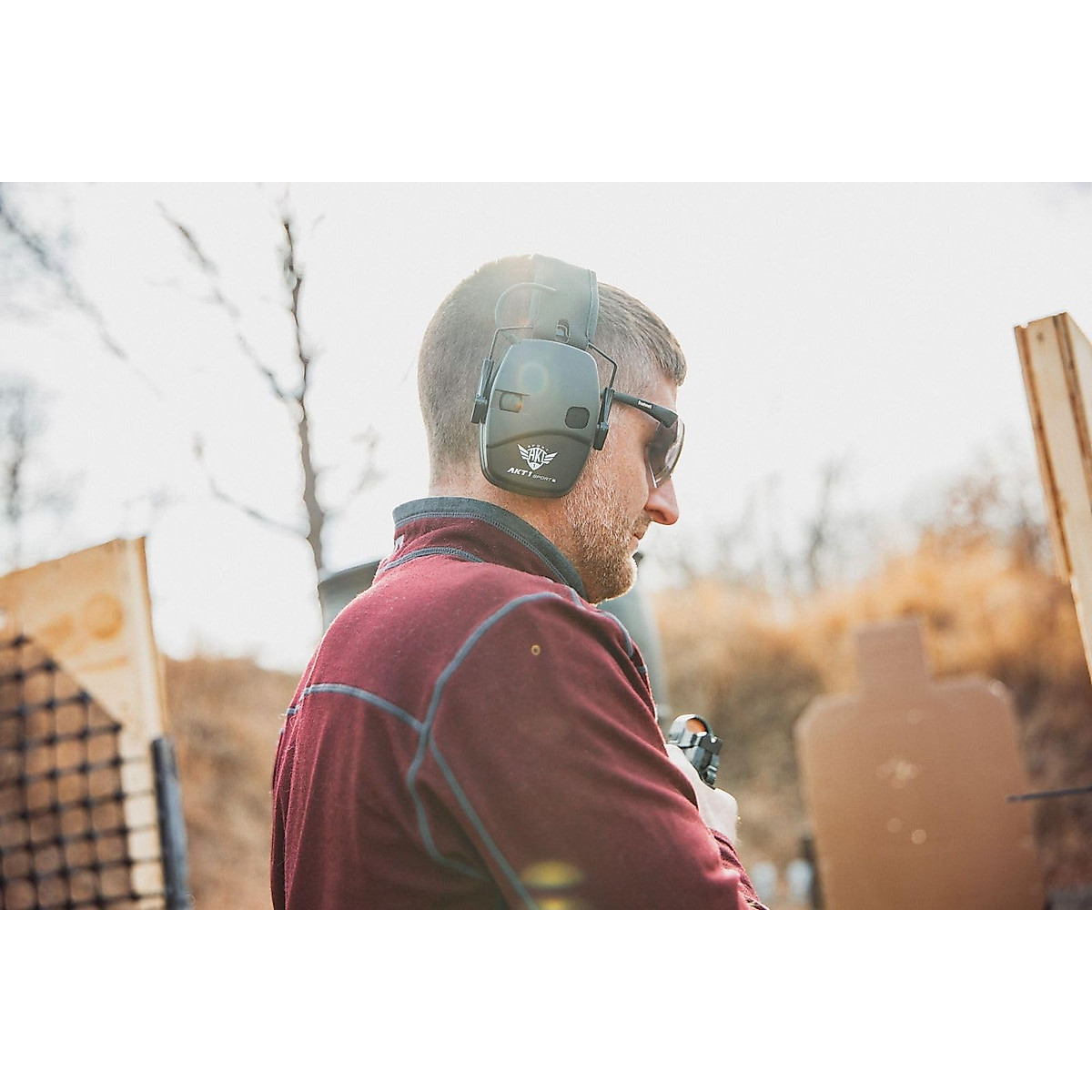 AK AKT1 Sport Cadre Low-Profile Electronic Sound Amplification Slim Safety Earmuff, For Shooting Range, Pistol, Rifle, Mowing, Construction, Work Shops, NRR 22dB