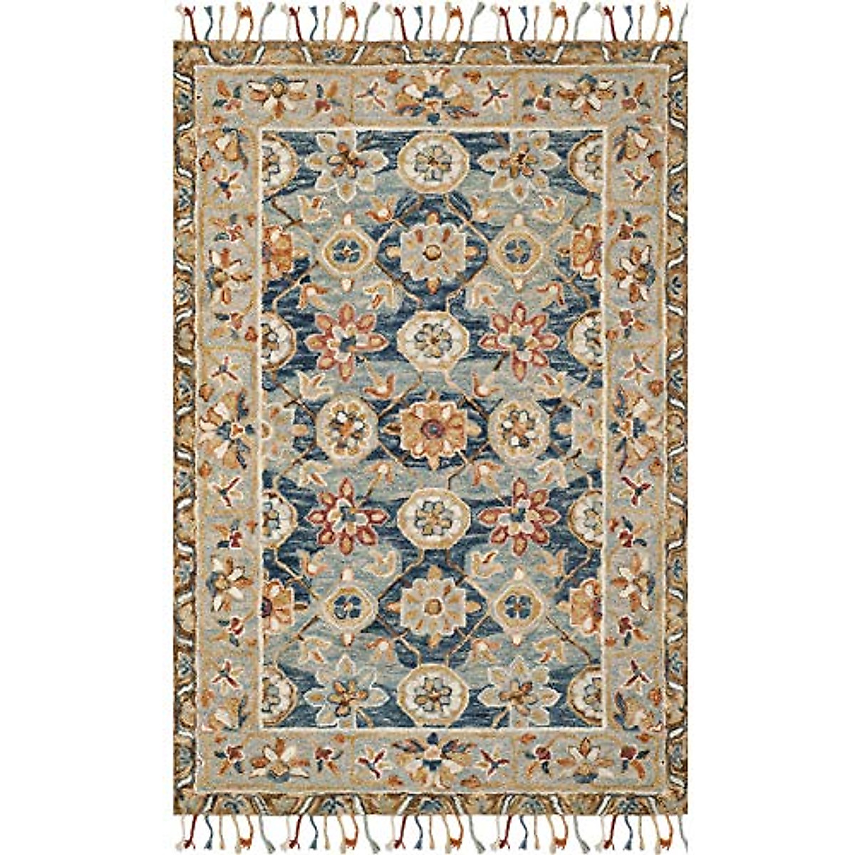 SAFAVIEH Aspen Collection 5' x 8' Grey / Navy APN110A Handmade Boho Braided Tassel Wool Area Rug