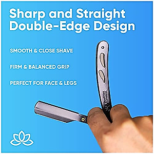 Equinox Professional Straight Edge Razor with 100 Single Derby Straight Razor Blades-Barber Straight Razor-Close Shaving Men's Manual Shaver-Disposable Straight Razor Blades-Straight Razor Kit-Black
