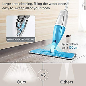 Microfiber Spray Floor Mops for Floors Cleaning, POPTEN 360 Degree Cleaning Kitchen Mop with 640ML Refillable Bottle,3 Washable Mop Pads and 1 Scraper Dust Mop Wet Mop for Laminate,Hardwood,Ceramic