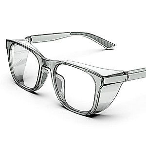 TOREGE Clear Safety Glasses Anti-Fog, Stylish Safety Goggles Eye Protection Glass With Scratch Resistant & Anti-Blue Light Lens, Lab Goggles Protective Eyewear For Men Women(C2-Grey&Clear Lens)