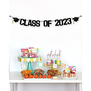 Class of 2023 Banner Black & Gold Glitter, Graduation Baner, Congrats Grad 2023 Banner, Congratulations Graduate 2023 Banner, Graduation Cap Decorations, 2023 Graduation Party Decorations