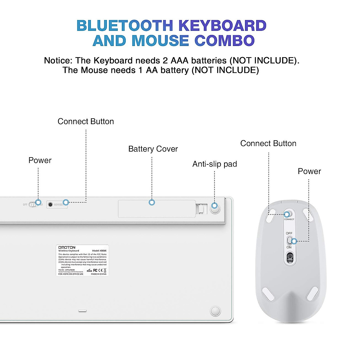 OMOTON Bluetooth Keyboard and Mouse for iPad (10th/ 9th/ 8th), Wireless Keyboard and Mouse Compatible with iPad Pro 12.9/11 inch,iPad Air 5th/ 4th, and Other Bluetooth Enabled Devices, Silver White