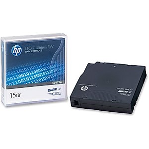 HP C7977A 1/2-Inch Ultrium LTO-7 Cartridge, 2,200 ft, 15 TB Native/6TB Compressed Capacity