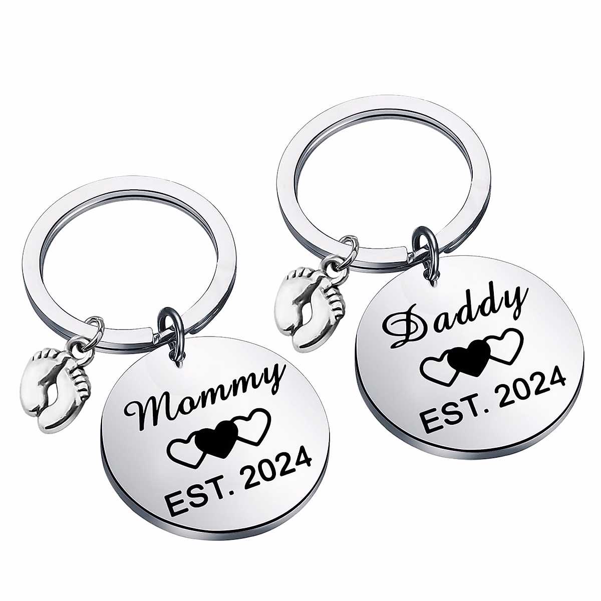 BNQL Daddy and Mommy Est 2024 Keychain Set New Parent Gifts Pregnancy Announcement Gifts for Mom First Time Parents Gifts (daddy mommy 2024 keychain)