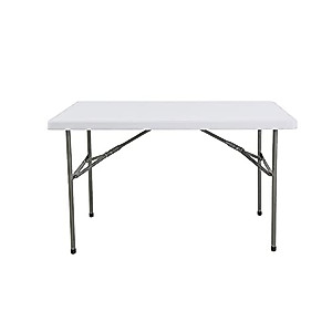 CMFTGDS 4ft Plastic Folding Table, Indoor Outdoor Folding Utility Table Plastic Dining Table for Picnic Party Camping, Portable w/Handle Fold Up Table with Lock, Adjustable Height, White