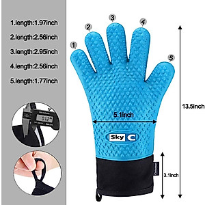 SkyC- Oven Gloves, Pot Holder, Oven Mitts, Cooking Gloves, Grilling Gloves, Kitchen Mittens, Heat Resistant, BBQ Gloves, 450 Degrees F. (Blue)