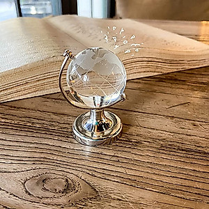 4every Mini World Globe Crystal Glass Clear Paperweight Desk Office Home Decor Wedding Favor Crafts Ornaments Gifts, Miniature Ball Sphere Display, Round Earth(Ball Diameter 8.5cm)