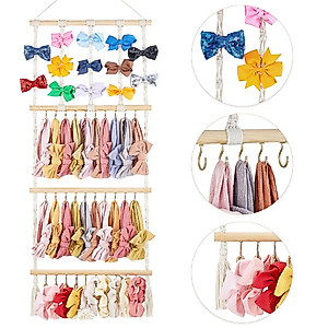 Dahey Stuffed Animal Storage Net Hammock and Headband Holder Bow Hanger for Girls Hair Bows Boho Decor for Nursery Kid's Bedroom