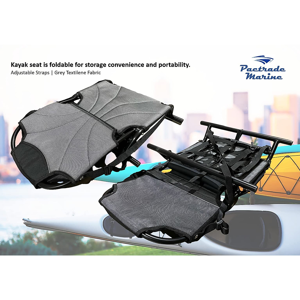 Pactrade Marine Adjustable Straps Black Gray Textilene Mesh Fabric Upright Deluxe Lightweight Kayak Seat Foldable Canoe Cushion Aluminum Frame Sit On Top Fishing Canoeing Boating Kayaking Rafting