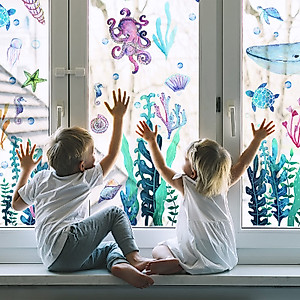 Marspark Under the Sea Wall Decals 3 Sheets Sea Turtle Wall Stickers Ocean Animal Wall Art Decals Underwater Ocean Grass Colorful Seaweed Decals Bubbles Vinyl Wall Sticker for Bedroom Living Room Home