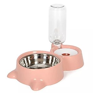 Cat and Dog Food Feeder and Automatic Water Dispenser Pet Bowl (Salmon)